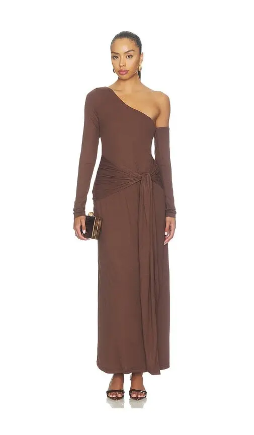 SEVEN WONDERS Bianca One Shoulder Maxi Dress - Chocolate