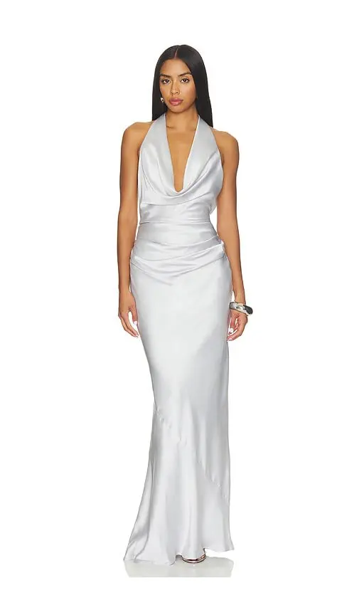 NOOKIE Penelope Drape Gown In Grey - Platinum