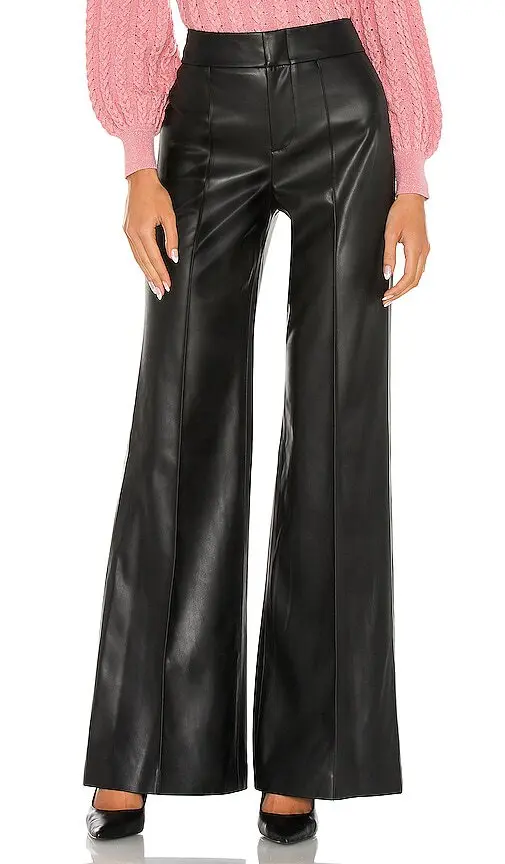 Alice + Olivia Dylan Faux Leather High Waist Wide Leg Pant - Black