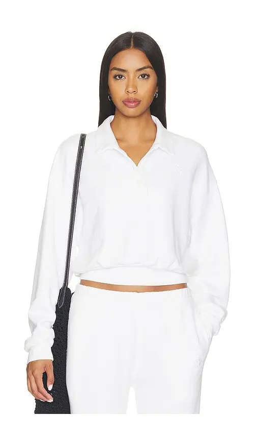 Eterne French Terry Cropped Polo Sweatshirt - White