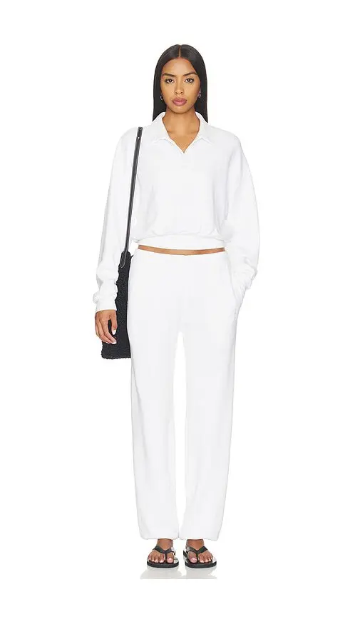 Eterne French Terry Cropped Polo Sweatshirt