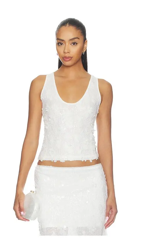 WITH HARPER LU Mesh Tank Top In White