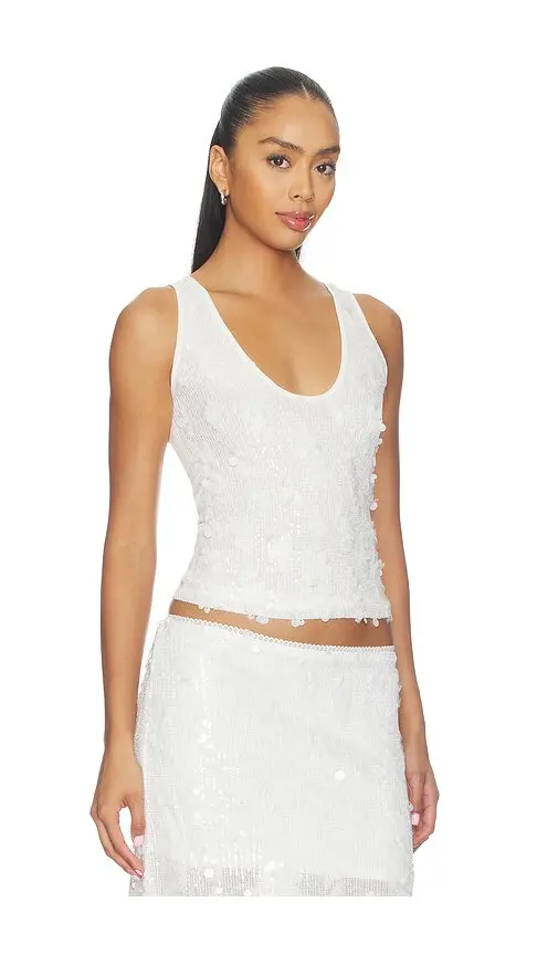 WITH HARPER LU Mesh Tank Top In White