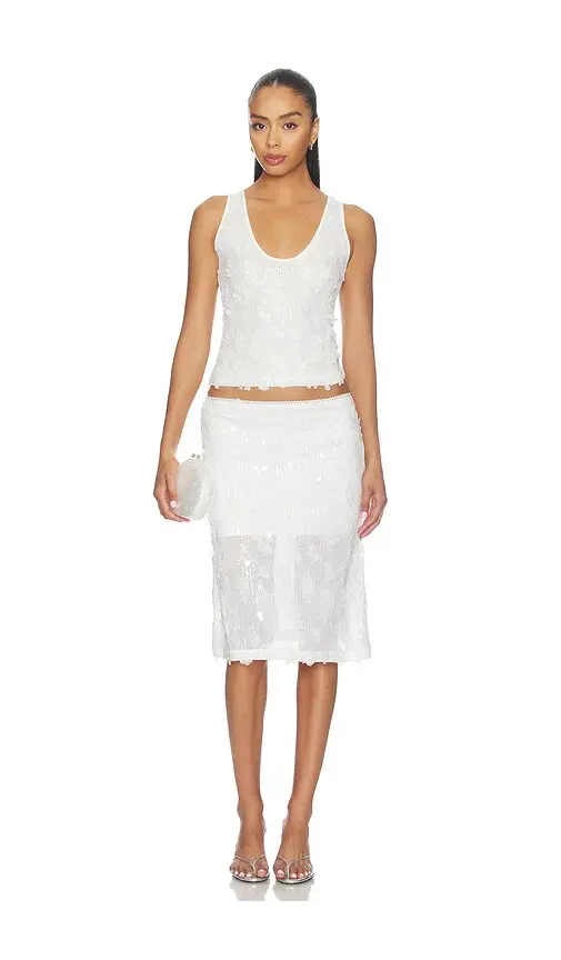 WITH HARPER LU Mesh Tank Top In White