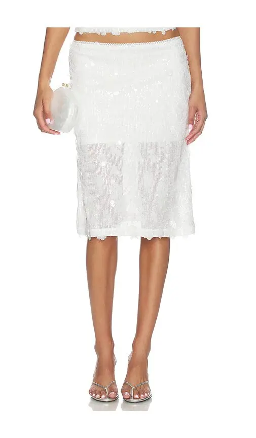 WITH HARPER LU Mesh Midi Skirt In White