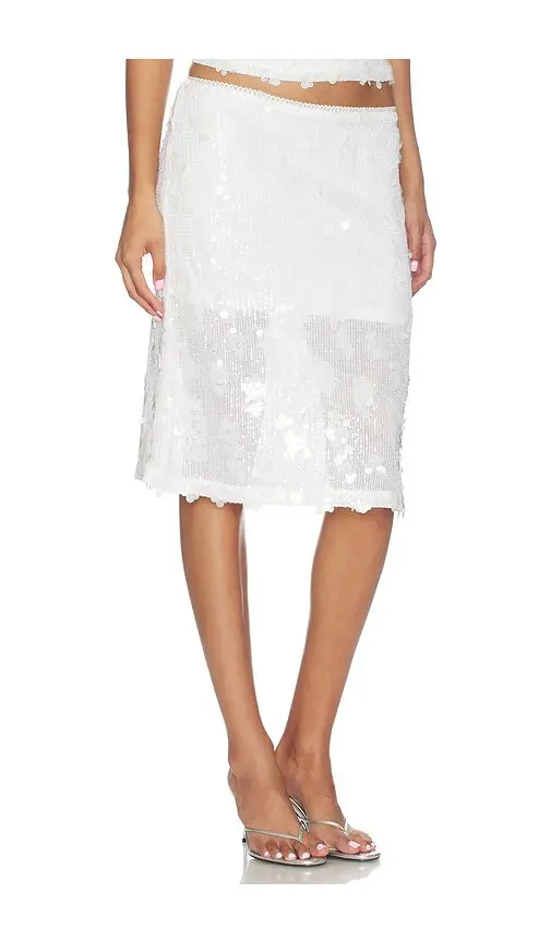 WITH HARPER LU Mesh Midi Skirt In White