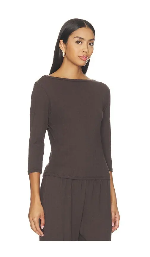 VIR VITA Florence Boatneck Pointelle Top In Chocolate