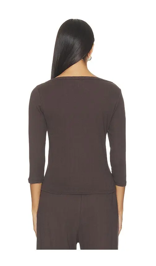 VIR VITA Florence Boatneck Pointelle Top In Chocolate