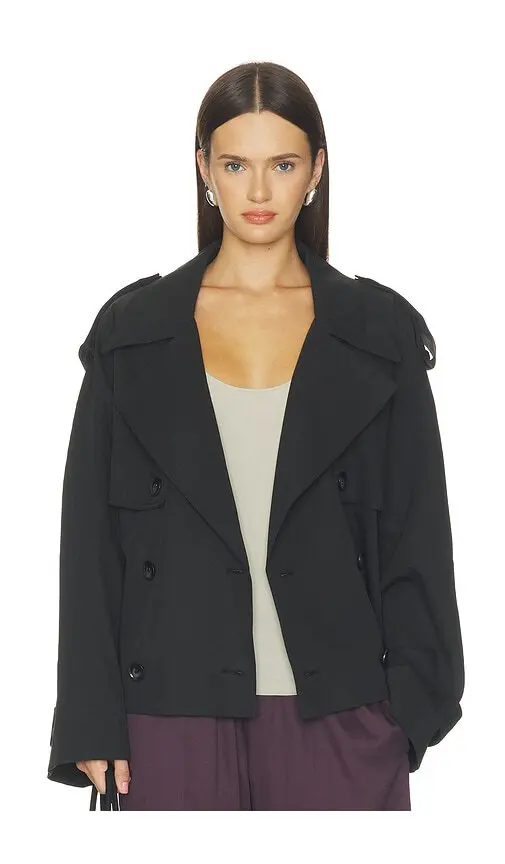 ELODIE THE LABEL Eleanor Cropped Trench Coat - Black