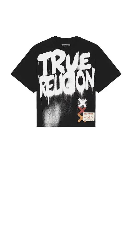 True Religion Short Sleeve Graffiti Boxy Tee In Black