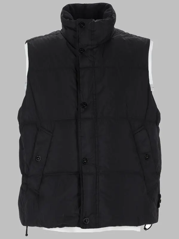Stone Island Gilet Imbottito In Piuma Resistente Al Vento Con Antigoccia - Black
