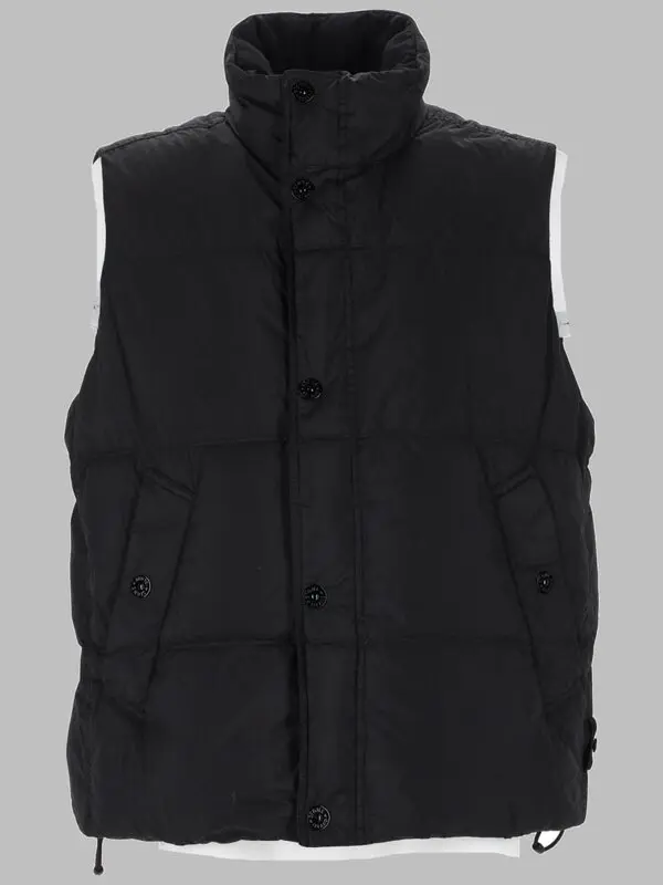 Stone Island Gilet Imbottito In Piuma Resistente Al Vento Con Antigoccia - Black