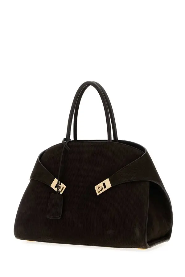 FERRAGAMO Dark Suede Medium Hug Handbag - Brown