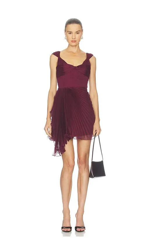 AMUR Nova Pleated Mini Dress In Burgundy - Deep Carmine