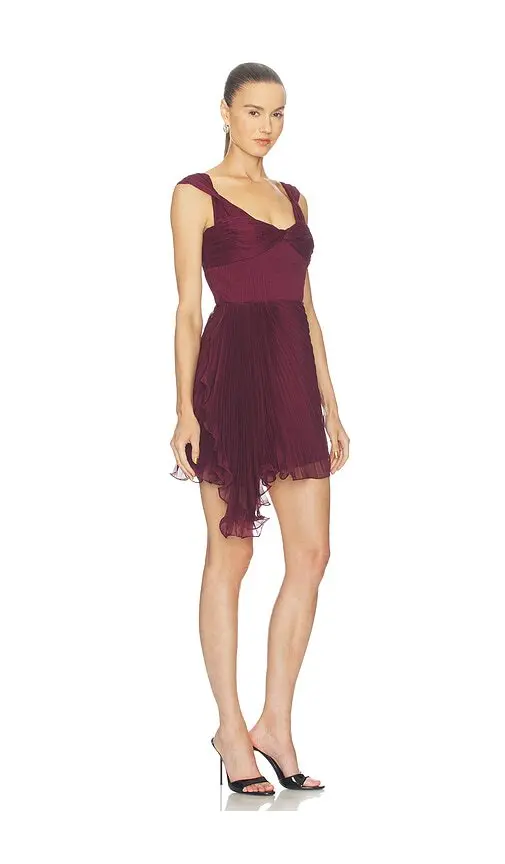 AMUR Nova Pleated Mini Dress In Burgundy