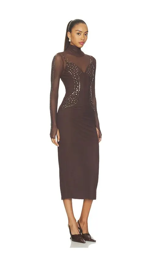 AFRM Shailene Studded Mesh Dress In Chocolate