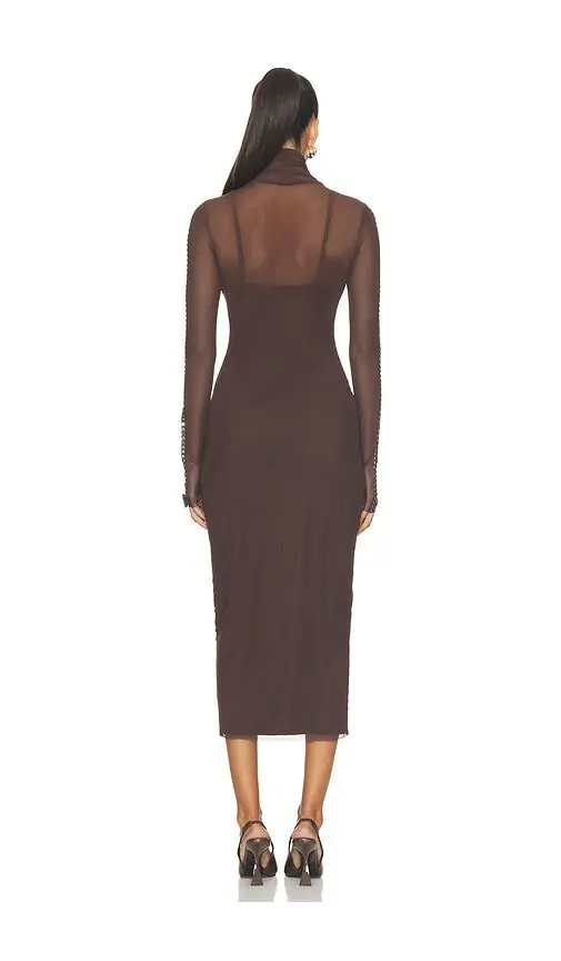 AFRM Shailene Studded Mesh Dress In Chocolate
