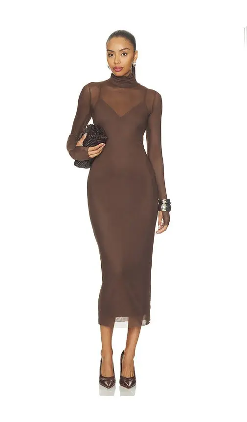 AFRM Shailene Dress In Chocolate - Espresso