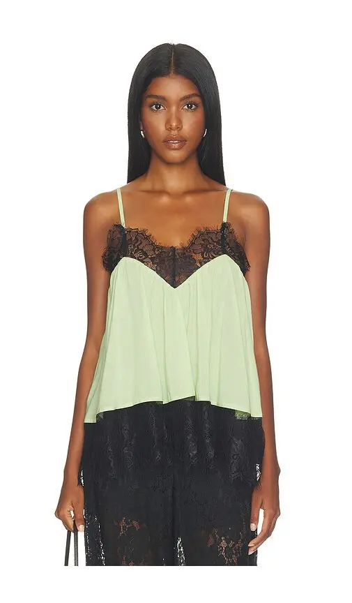 WeWoreWhat Lace Voile Cami Top In Green - Matcha
