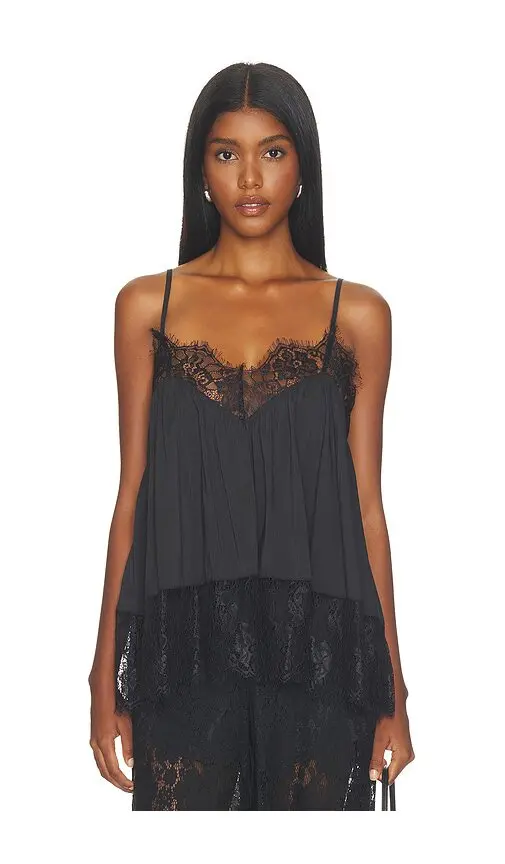 WeWoreWhat Lace Voile Cami Top - Black