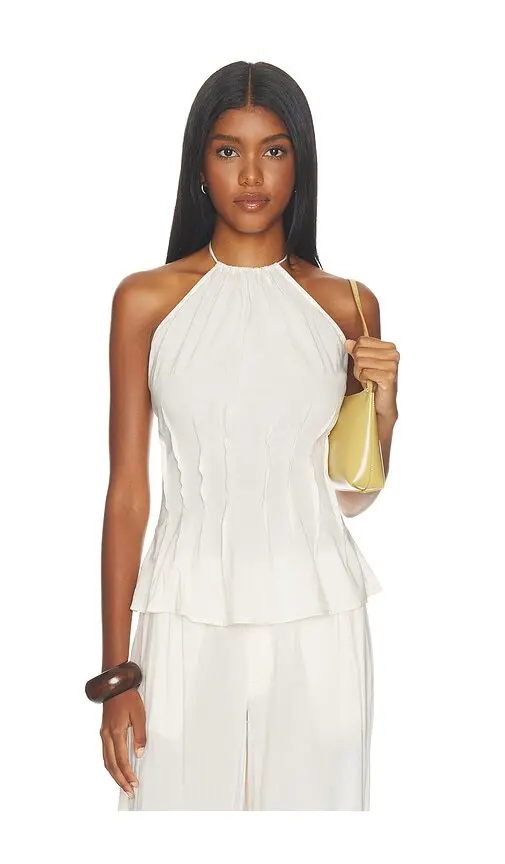 WeWoreWhat Pleated Halter Top In Cream
