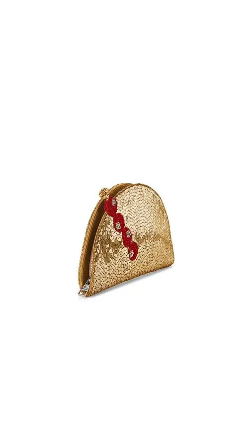 SIMONMILLER Beaded Lune Clutch In Metallic Gold