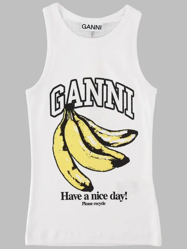 GANNI Tank Top Con Stampa Banana - White
