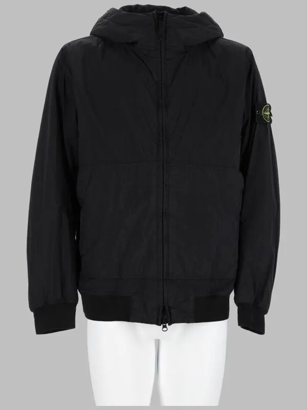 Stone Island Giacca Bomber Con Patch Logo E Cappuccio - Black