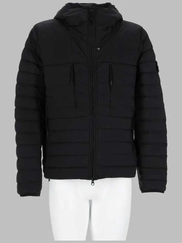 Stone Island Piumino Con Cappuccio Con Finitura Antigoccia - Black