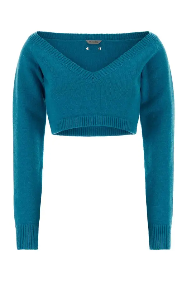 Balenciaga Turquoise Stretch Wool Blend Sweater