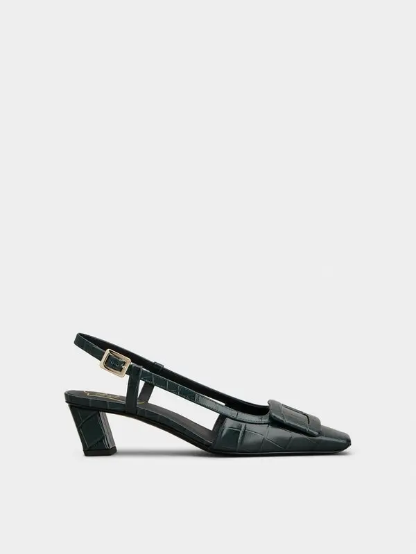ROGER VIVIER Belle Vivier Slingback Pumps In Leather - Green