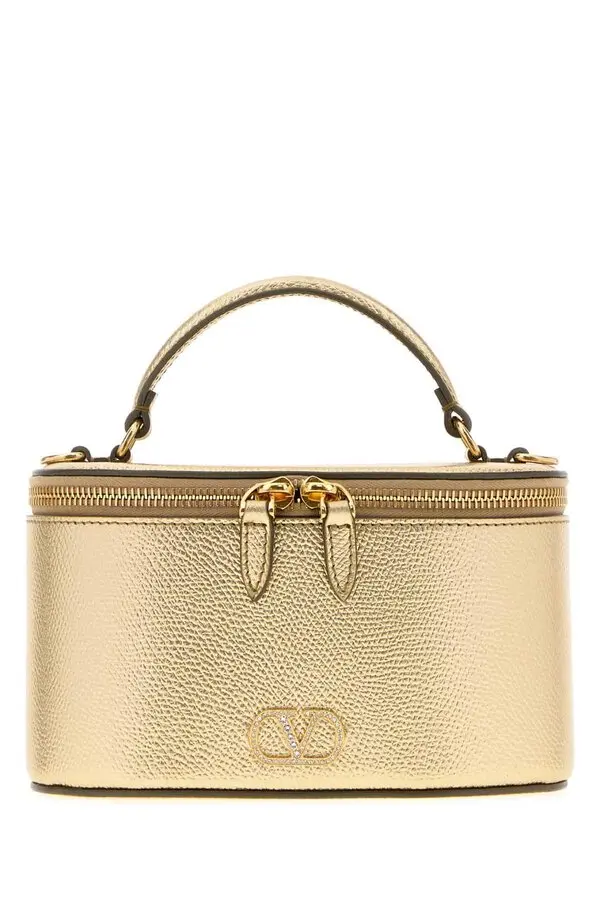 Valentino Garavani Leather Vlogo Signature Handbag - Gold