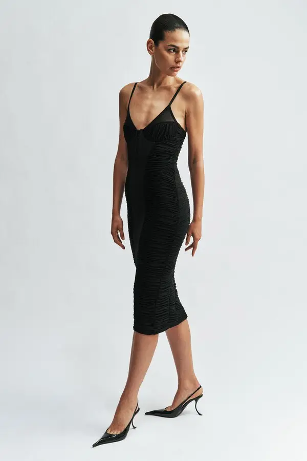Bardot Melia Gathered Midi Dress - Black