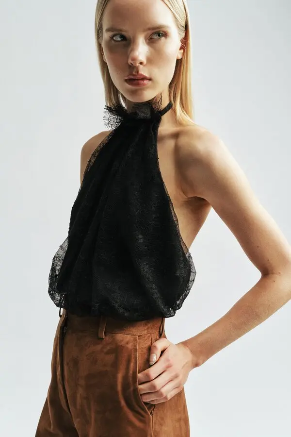 Bardot Emina Lace Halter Neck Top