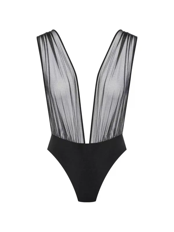 SCANDALE Nuit Fauve Pleated Tulle Bodysuit