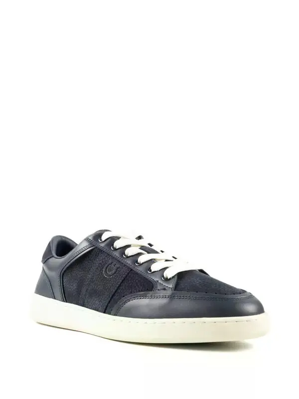 FERRAGAMO Gancini Panelled Leather Sneakers - Blue
