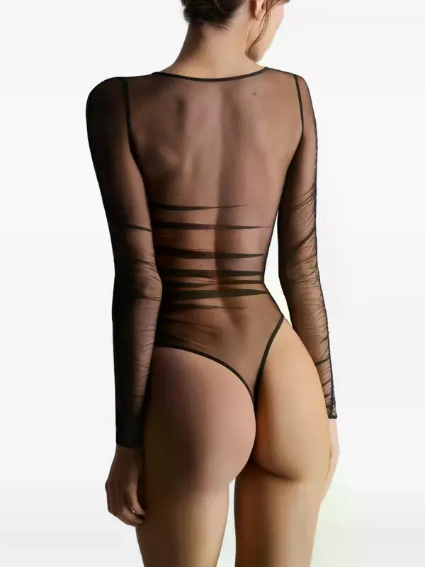 SCANDALE Nuit Fauve Pleated Tulle Bodysuit