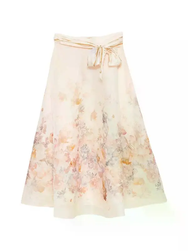 Zimmermann Floral-print Belted Midi Skirts - Neutrals
