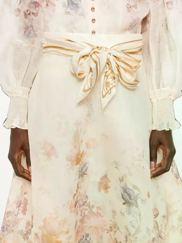 Zimmermann Floral-print Belted Midi Skirts