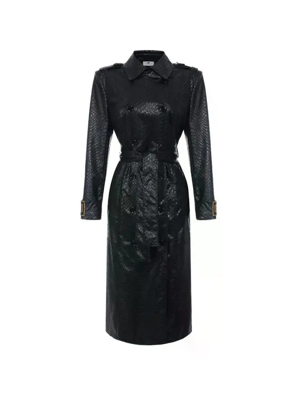 Elisabetta Franchi Scale-texture Trench Coat - Black