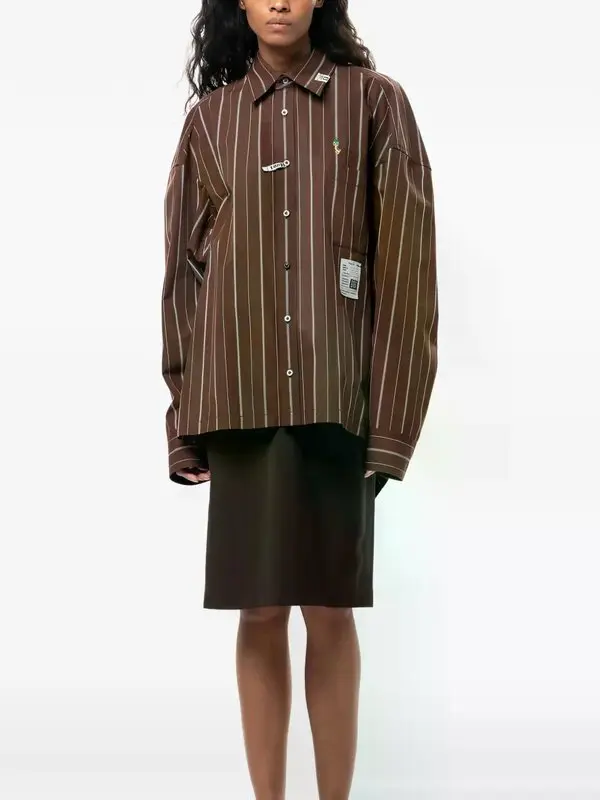 Mihara Yasuhiro Leon Embroidery Stripe Shirt - Brown