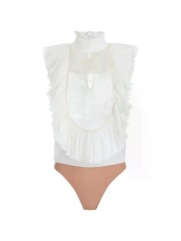 Elisabetta Franchi Bodysuit In Georgette And Lace - White