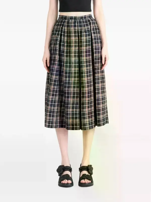 MARGARET HOWELL Check-pattern Pleated Midi Skirt - Black