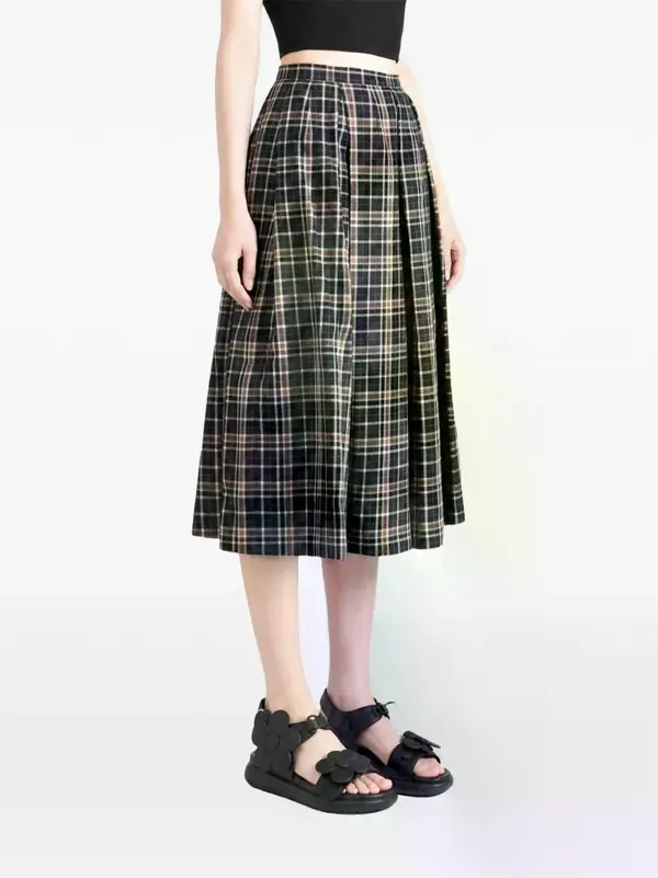 MARGARET HOWELL Check-pattern Pleated Midi Skirt