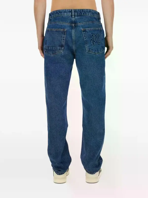 Palm Angels Monogram-embroidered Straight-leg Jeans
