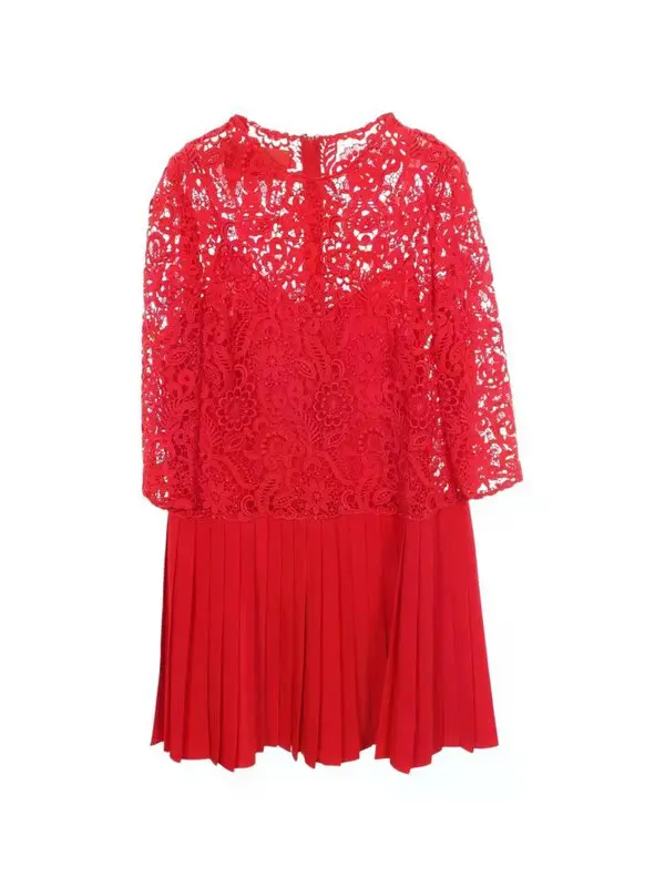 Valentino Garavani 2010s Floral-lace Pleated Midi Dress - Red
