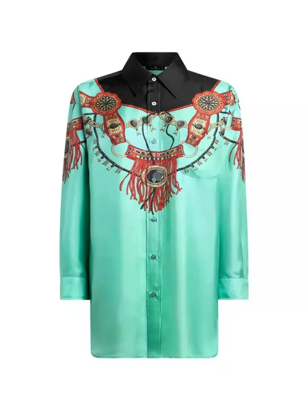 Etro Silk Shirt With Placed Jewellery Print - Green