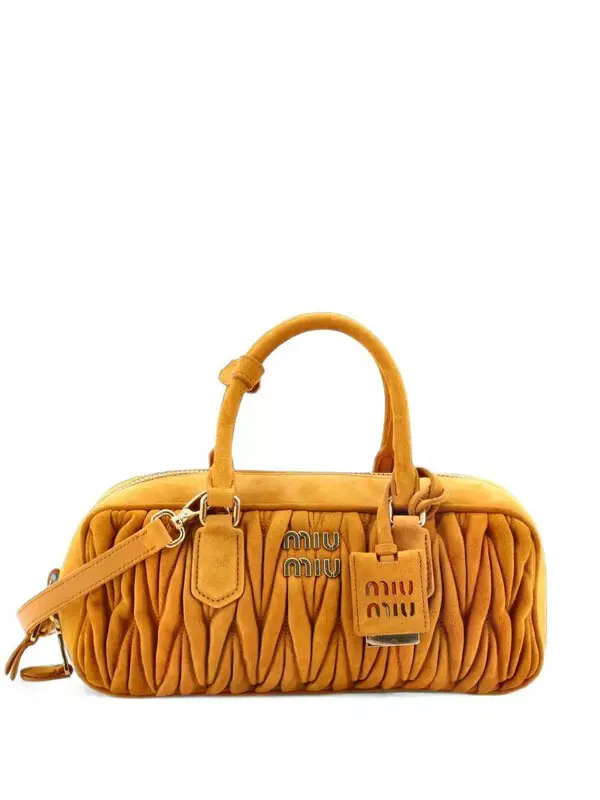 Miu Miu Arcadie Top Handle Bag Matelasse Leather Large Satchel - Yellow