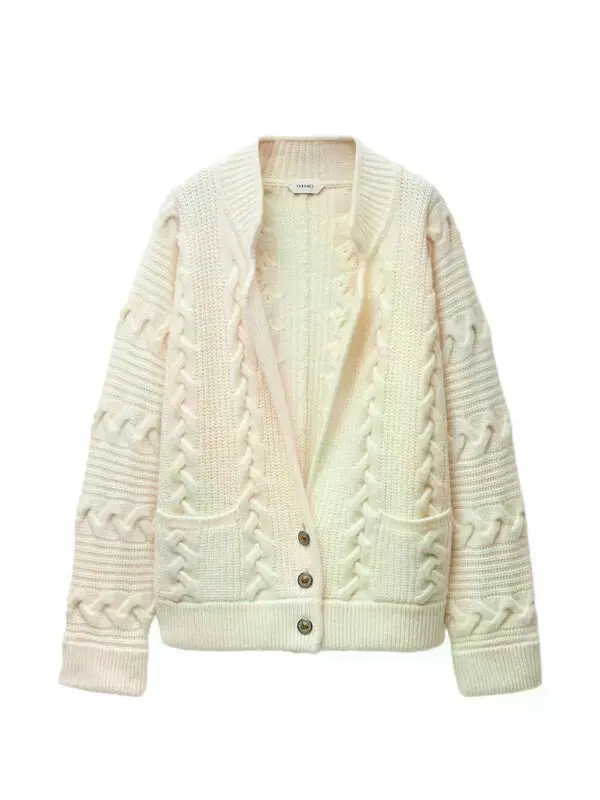 Versace Wool & Cashmere Cable-knit Cardigan - Neutrals
