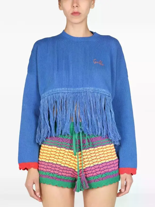 GALLO Fringe-trimmed Logo-embroidered Sweater - Blue